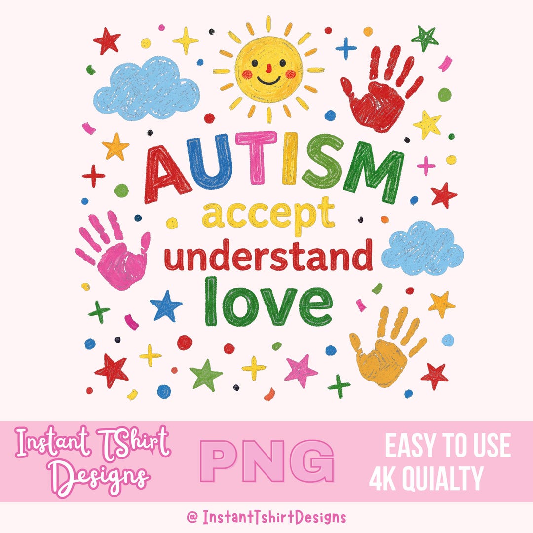 AUTISM Accept Understand Love PNG Colorful Crayon Style Neurodiversity ...
