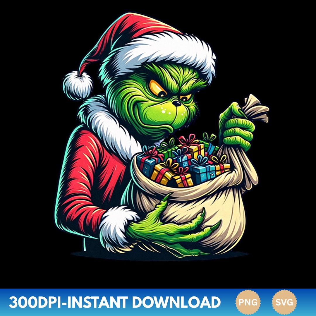 Grinch Face Scheming PNG SVG Digital Download | Mischief Christmas ...