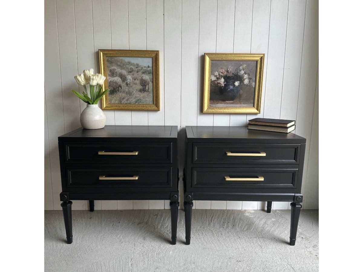 SOLD Refurbished Solid Wood Black and Gold Oversized Nightstands Etsy