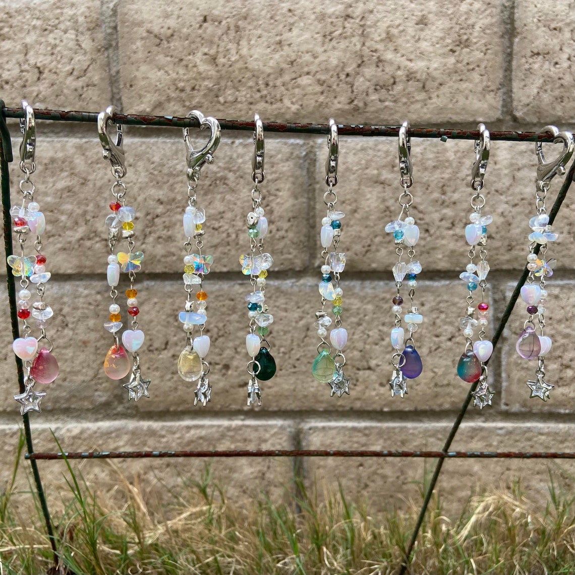 Silver Crystals Beaded Keychain / Pearl / Iridescent / Water - Etsy