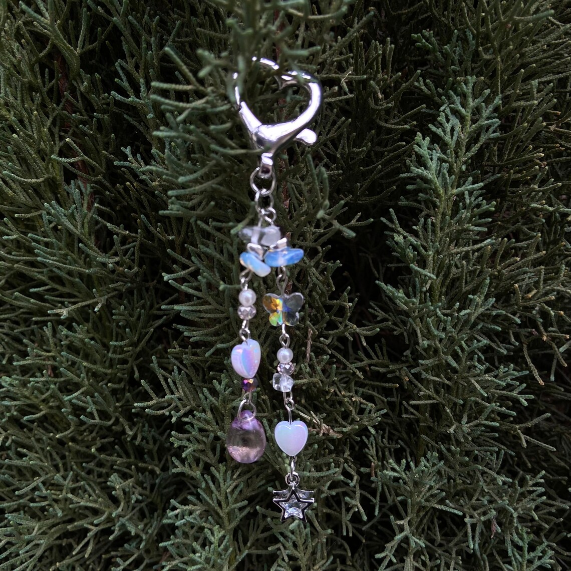 Silver Crystals Beaded Keychain / Pearl / Iridescent / Water - Etsy