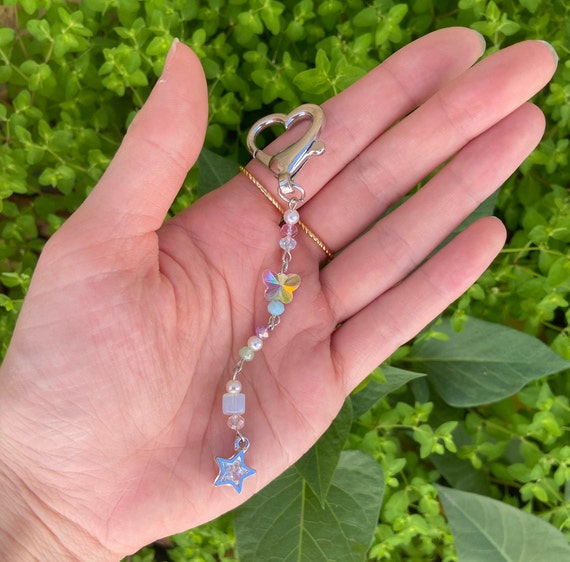 Single Strand / Silver Crystals Beaded Keychain / Pearl / - Etsy