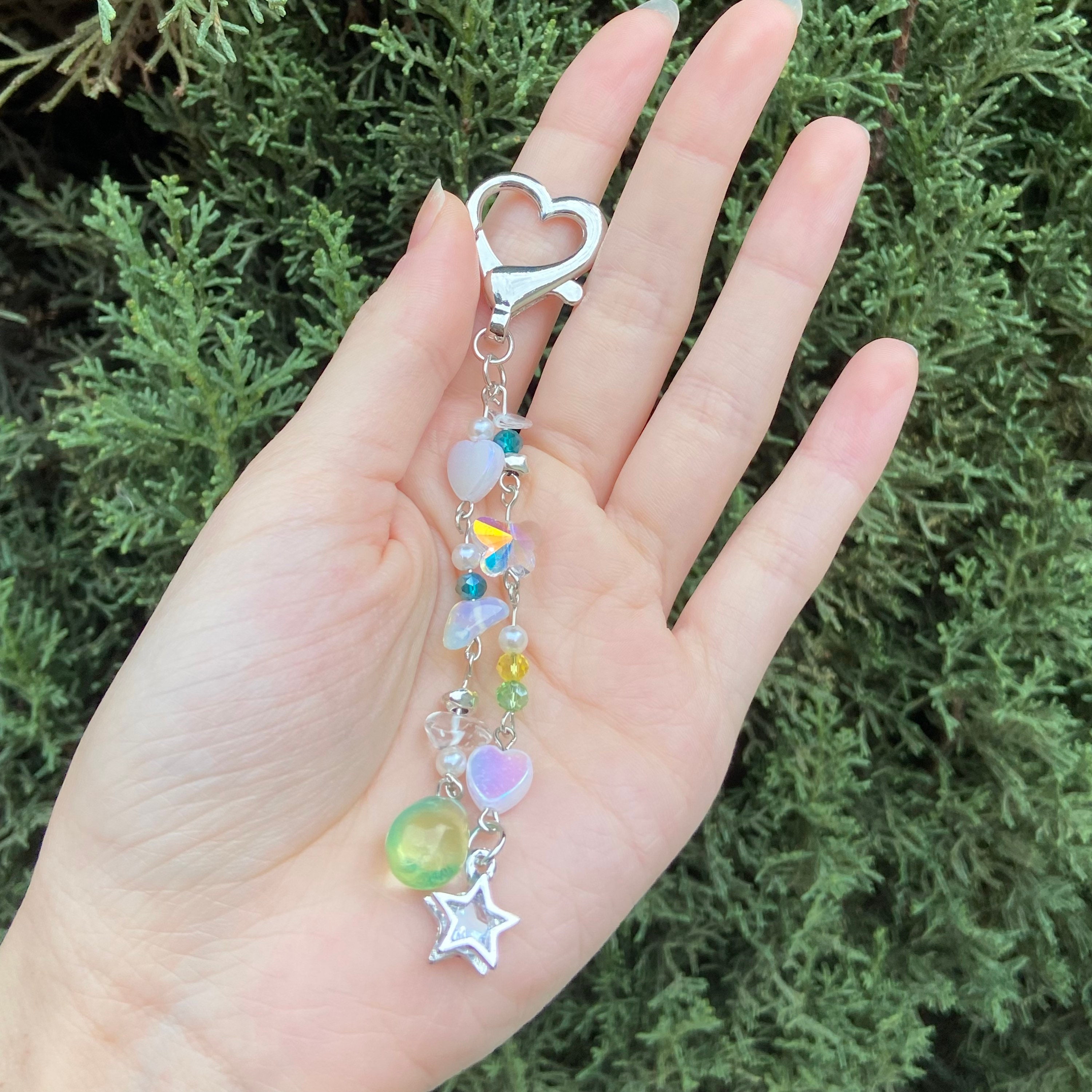 Silver Crystals Beaded Keychain / Pearl / Iridescent / Water - Etsy
