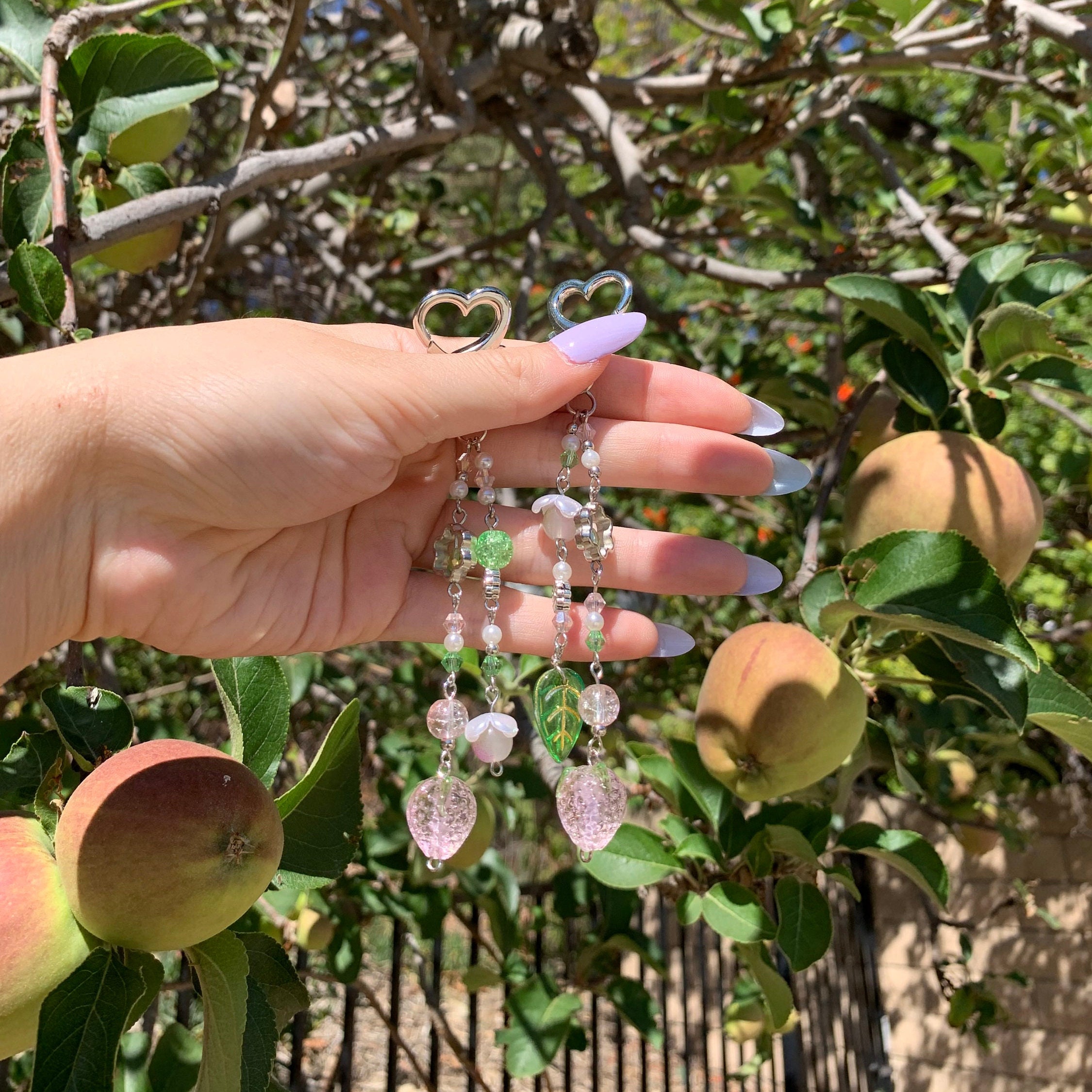 Pink Strawberry Beaded Keychain / Pearl / Sparkly / Flower / Colors ...