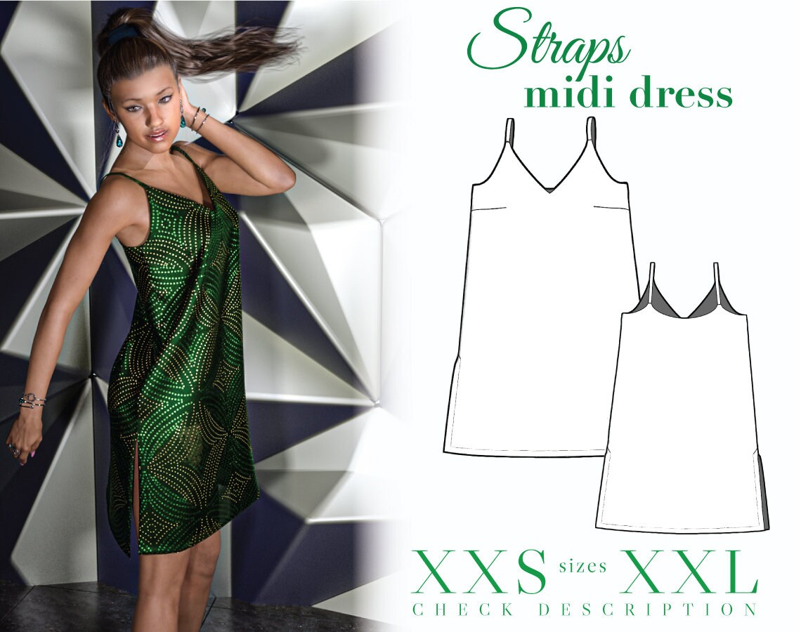 Midi Dress Straps Dress A-line Dress Pattern PDF Sewing Pattern Women ...