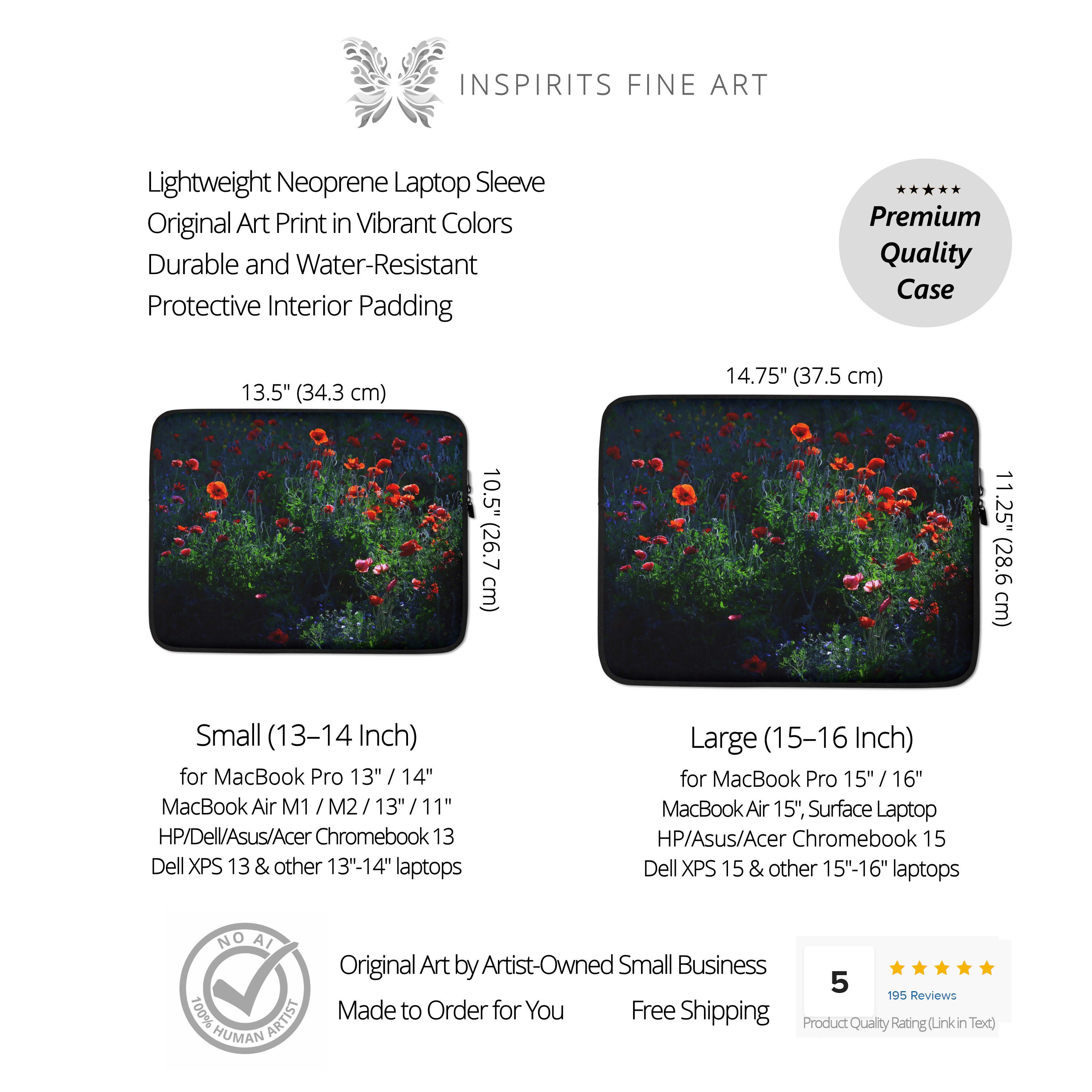 California Poppy Laptop Sleeve, Crimson Red Poppy Flower Meadow Case ...