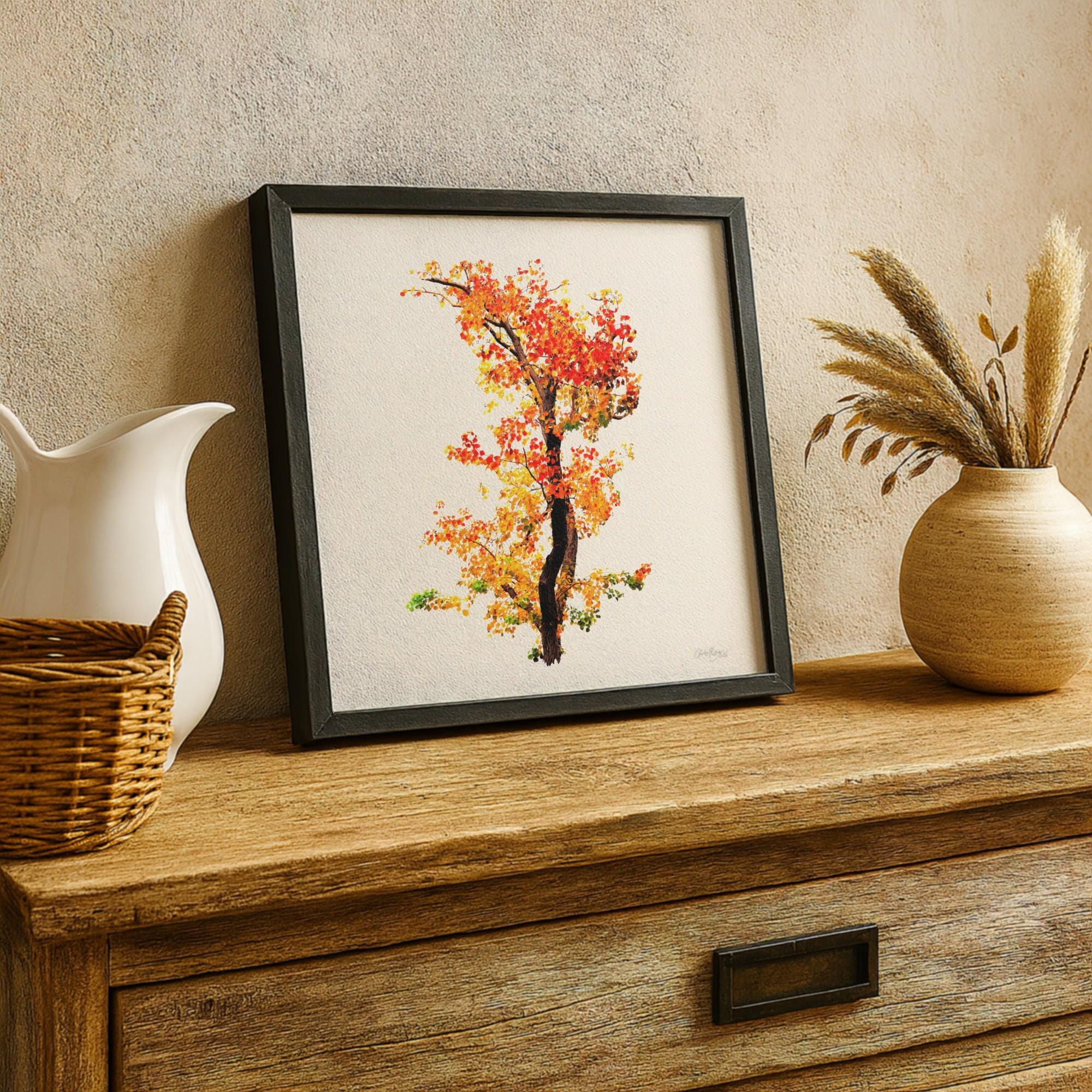 Fall Tree Wall Art Print for Rustic Country & Farm House, Autumnal Tree ...