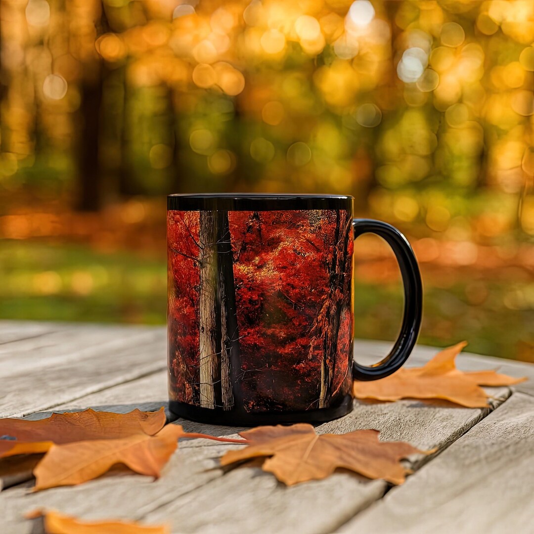 Red Maple Leaf Mug: Autumn Forest Coffee Cup, Fall Foliage Art, 11oz ...