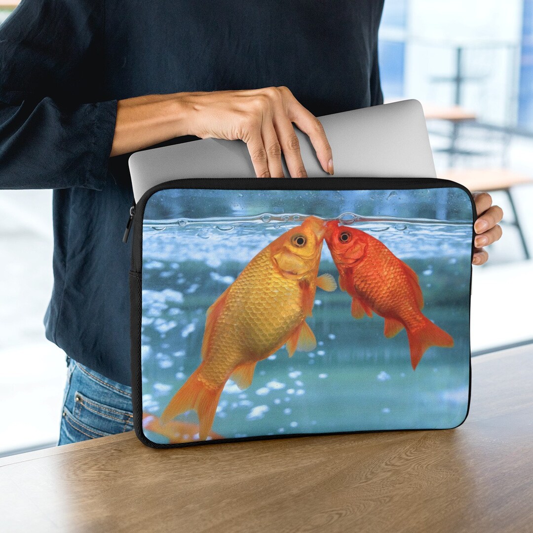 Cute Fish Laptop Sleeve, Teal Blue Ocean Tropical Goldfish Laptop Case ...