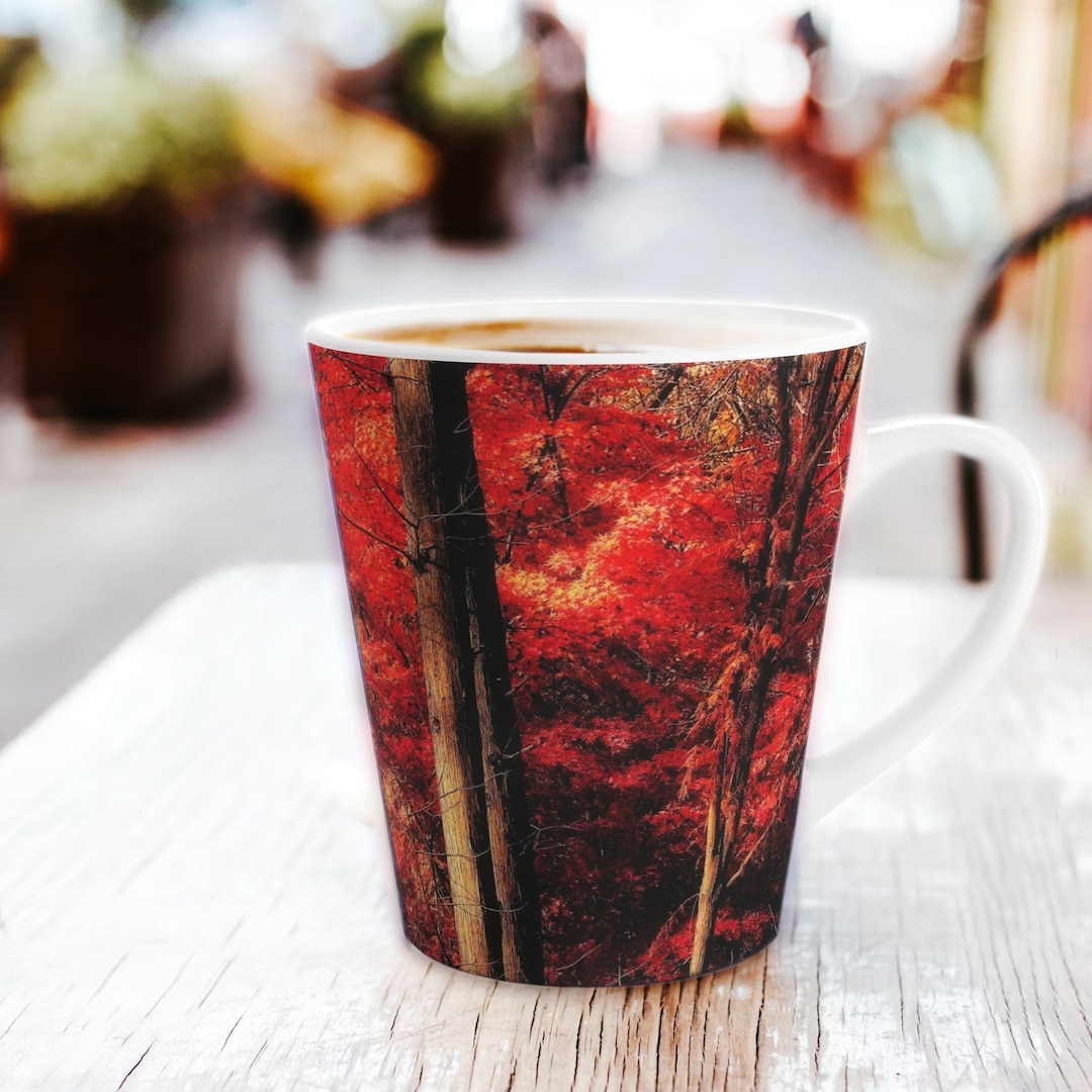Red Maple Latte Mug, Fall Leaf Latte Mug, Forest Latte Mug, Latte Mug ...