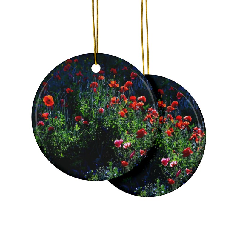 Red Poppy Christmas Ornament Wildflower, Floral Ornament Ceramic With ...