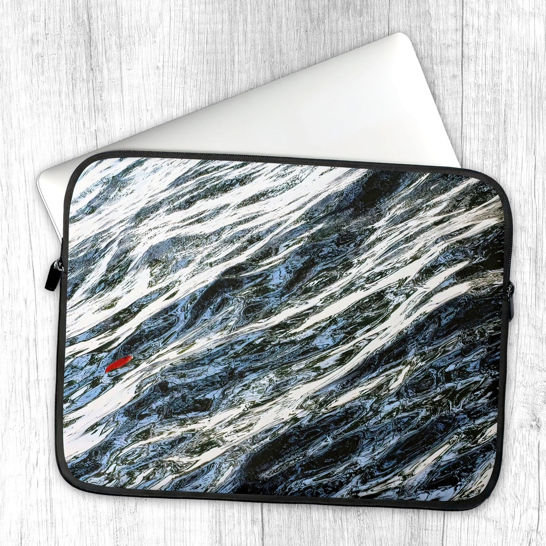 Ocean Laptop Case Navy Blue, Coastal Laptop Sleeve Waves, Minimalist ...