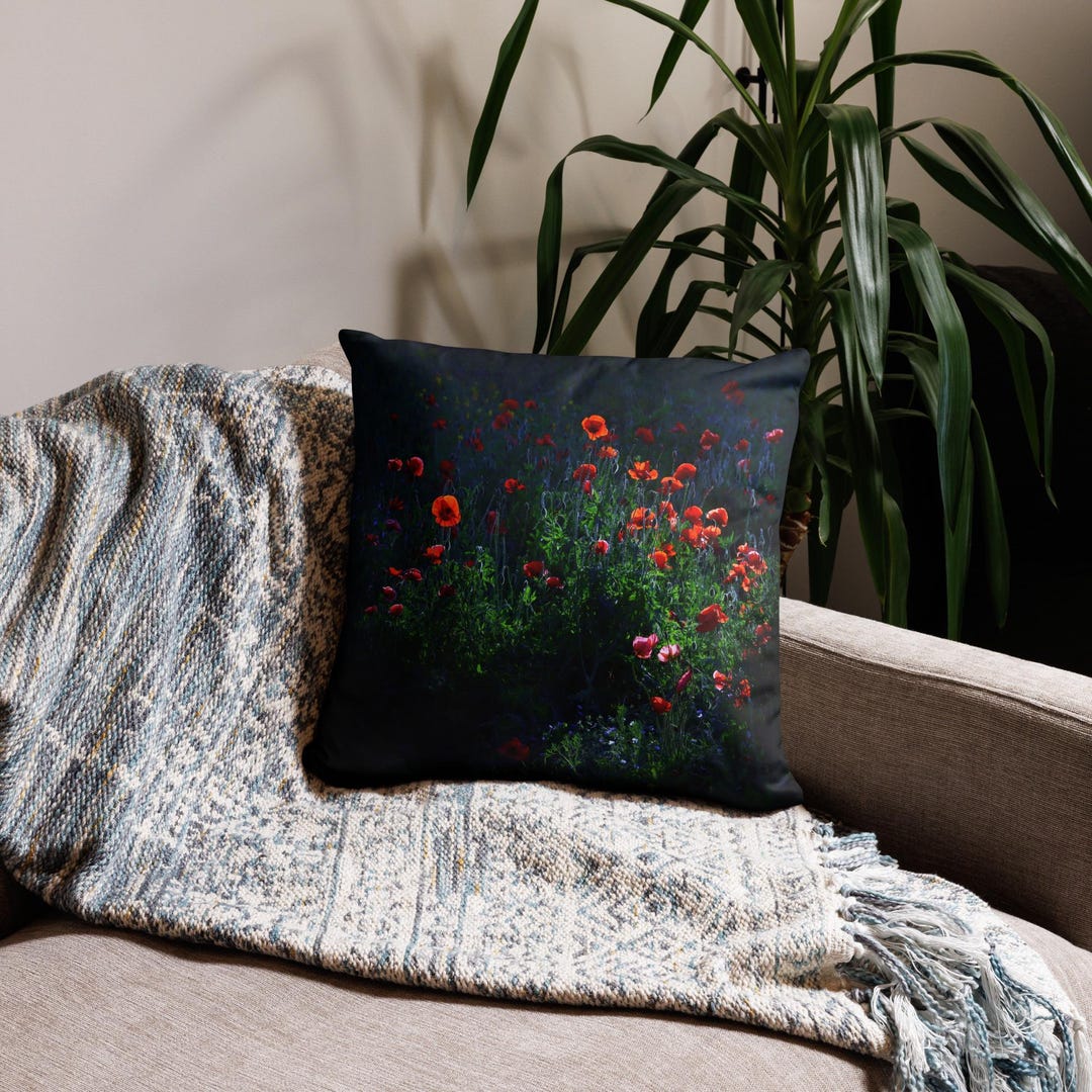 California Poppy Throw Pillow Art Nouveau, Wildflower Pillow, Dark ...