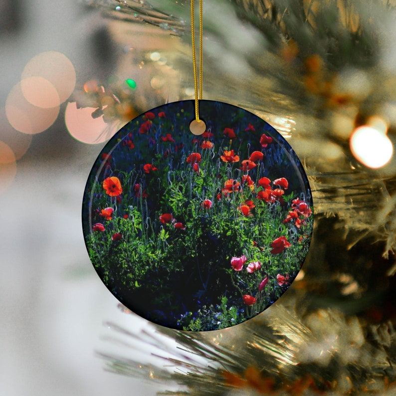 Red Poppy Christmas Ornament Wildflower, Floral Ornament Ceramic With ...
