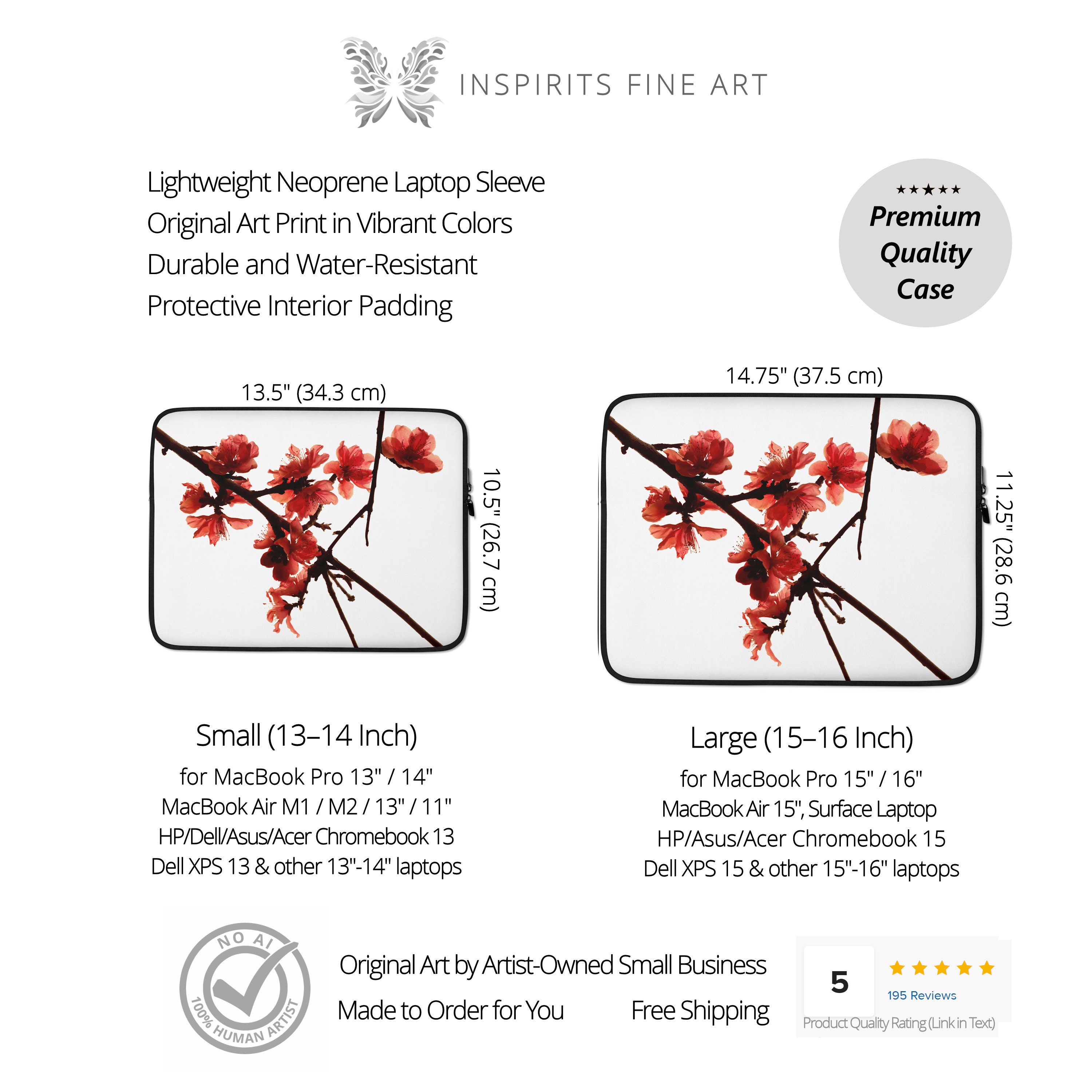 Minimalist Red Peach Flower Laptop Sleeve for MacBook Air Pro Dell Asus ...