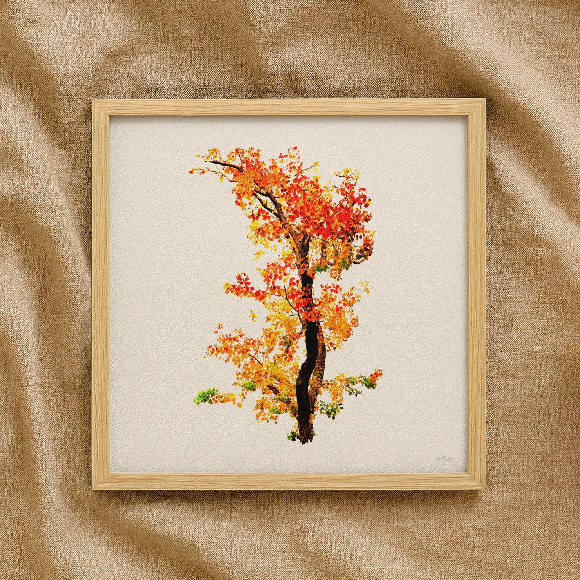Fall Tree Wall Art Print for Rustic Country & Farm House, Autumnal Tree ...