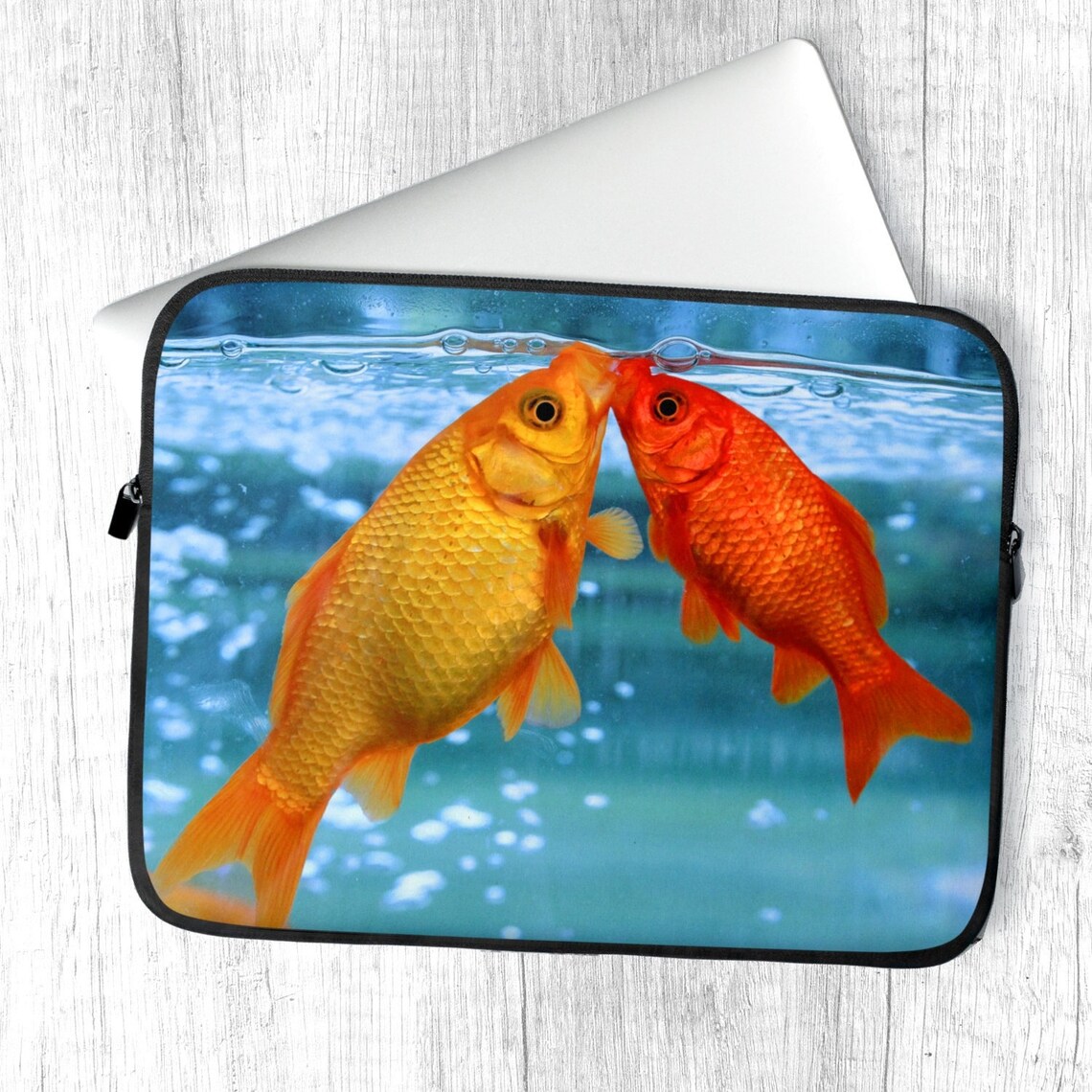 Cute Fish Laptop Sleeve, Teal Blue Ocean Tropical Goldfish Laptop Case ...