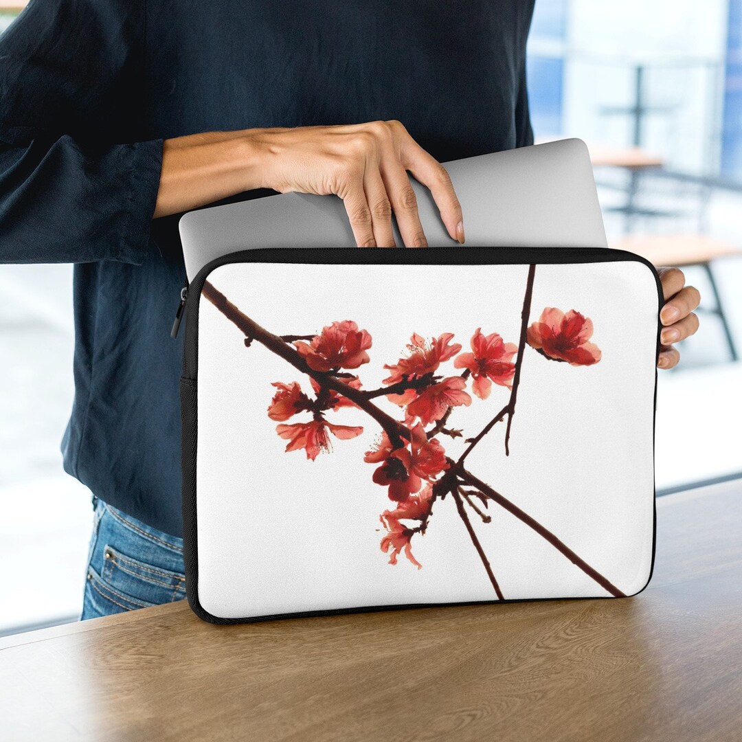 Minimalist Red Peach Flower Laptop Sleeve for MacBook Air Pro Dell Asus ...