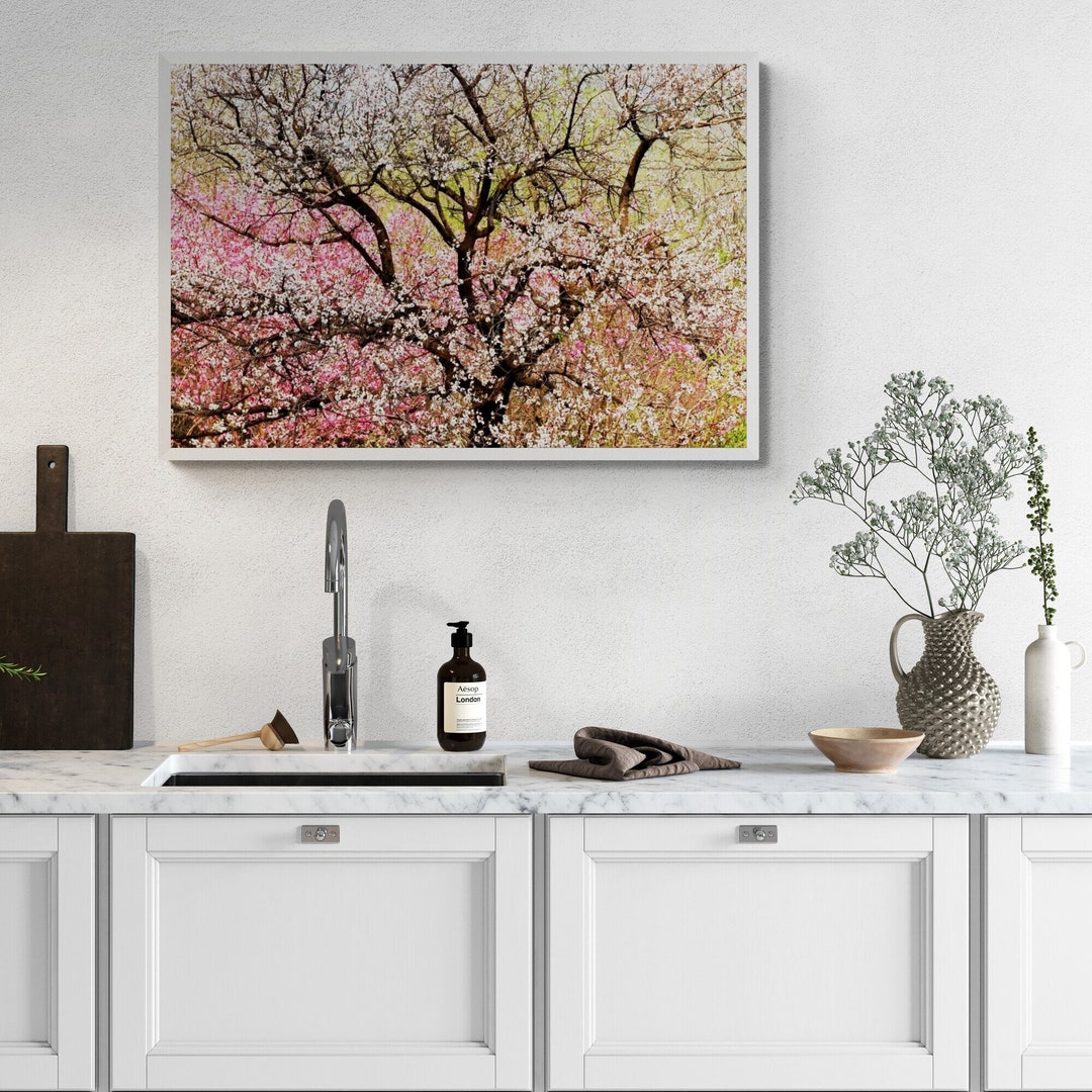 Pink & Sage Green Floral Kitchen Art Poster 24x36, Pastel Peach/apricot ...