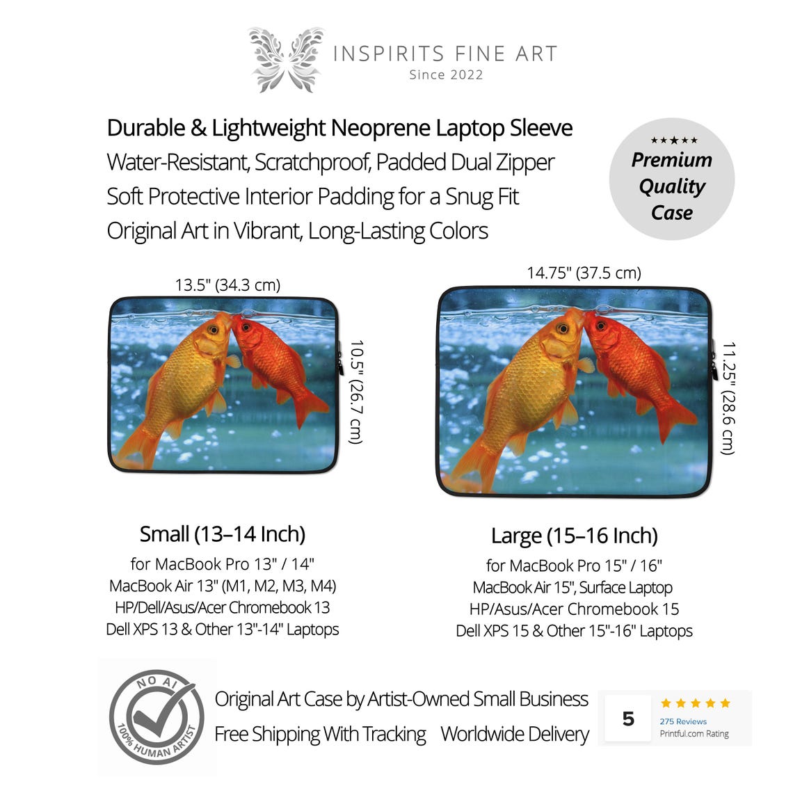 Cute Fish Laptop Sleeve, Teal Blue Ocean Tropical Goldfish Laptop Case ...