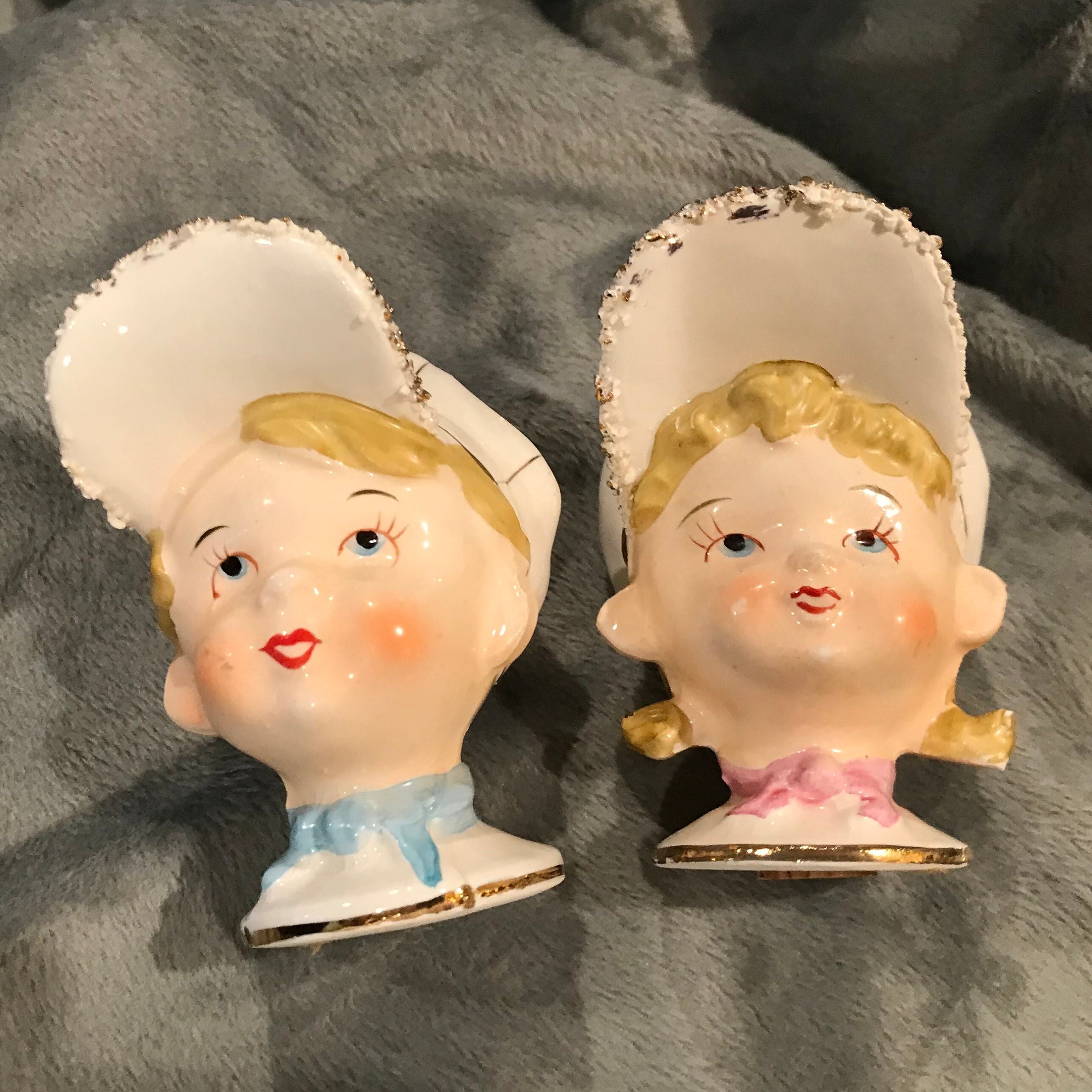 Vintage Salt and Pepper Shaker Set, Children Wearing Bonnets, Hand ...