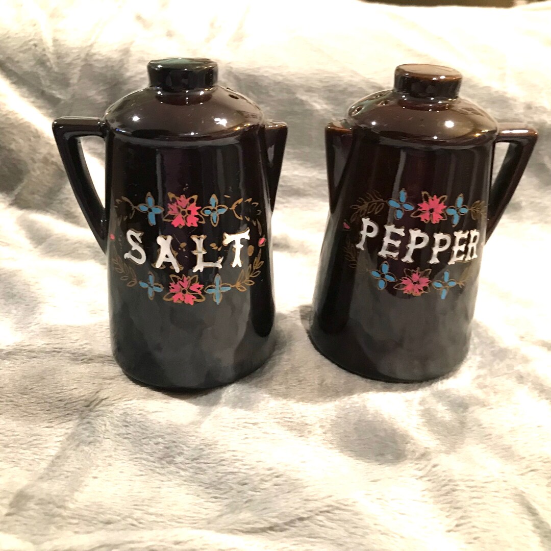 Vintage Redware Moriage Pitchers With Floral Design Salt and Pepper ...