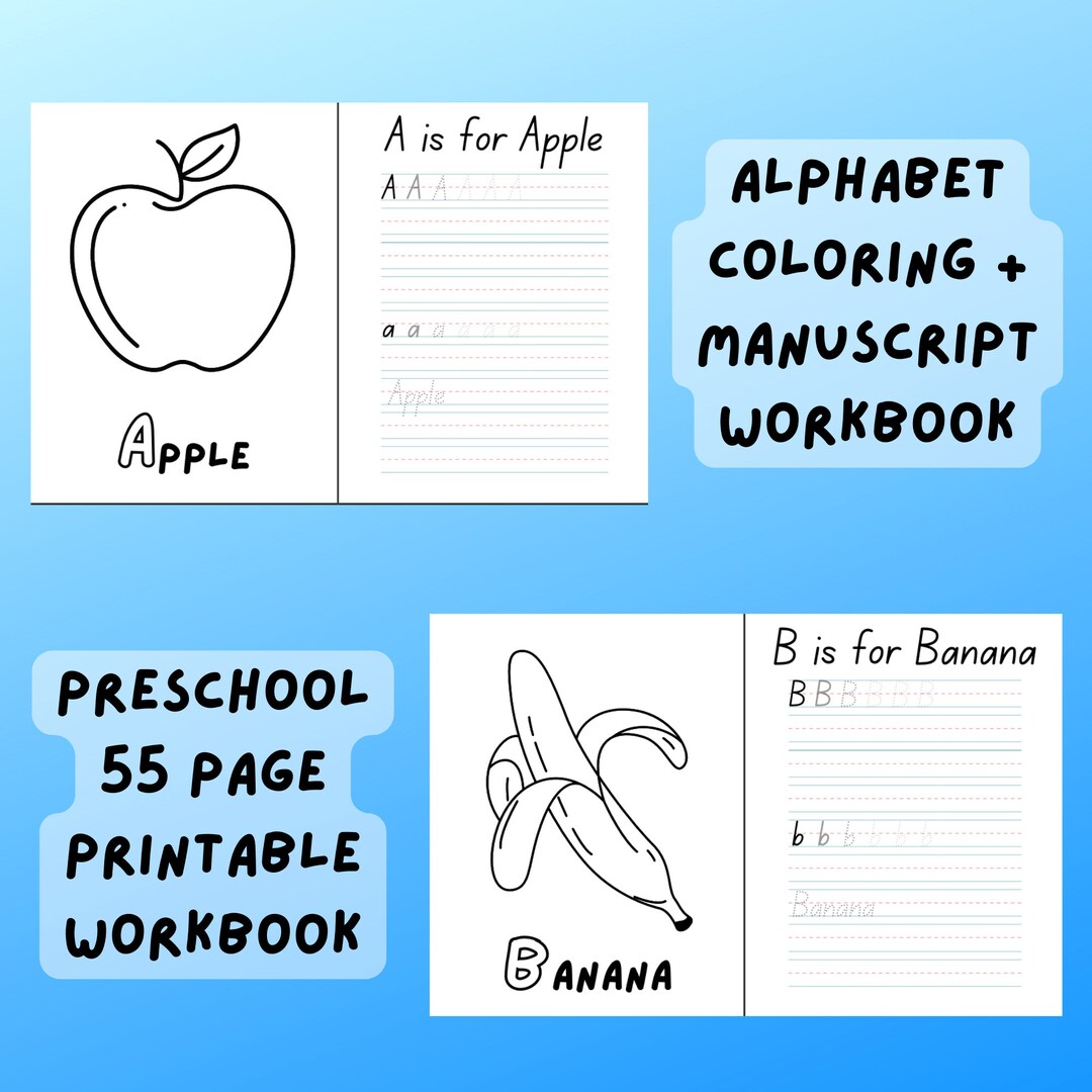 Pre-school Alphabet Coloring and Manuscript Workbook - Etsy