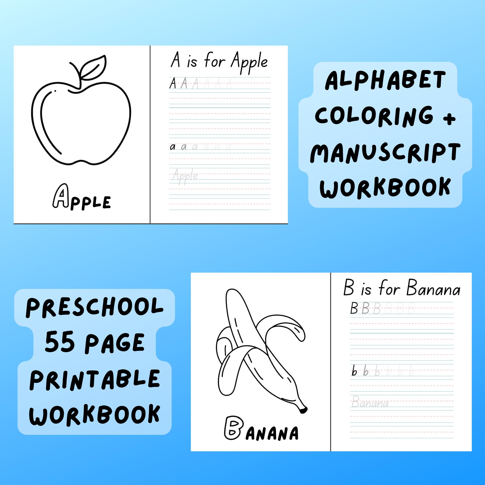 Pre-school Alphabet Coloring and Manuscript Workbook - Etsy