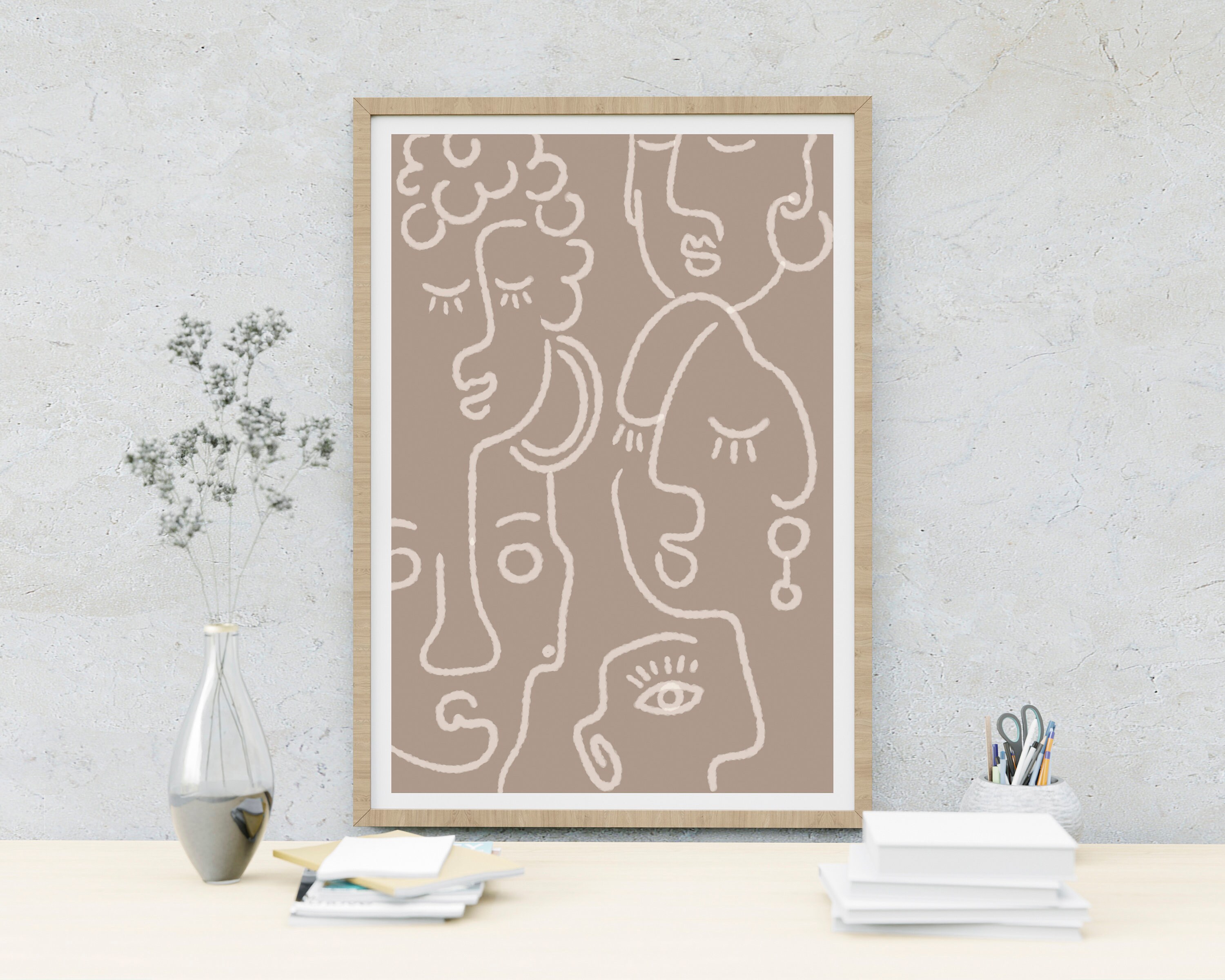 Abstract Line Drawing One Line Abstract Print Neutral Beige - Etsy