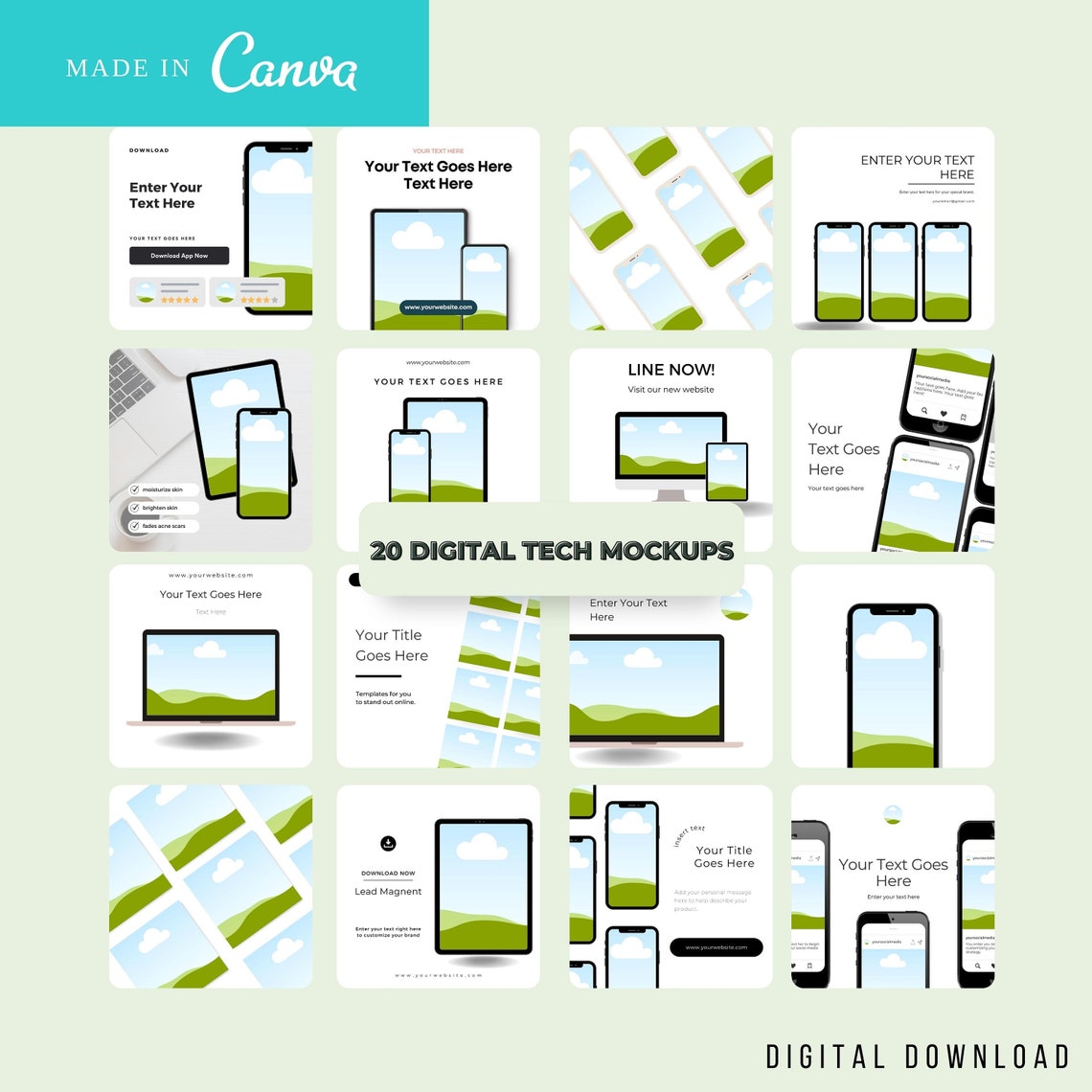 20 Digital Product Mockups | Digital Mockup | Canva Template | iPhone ...