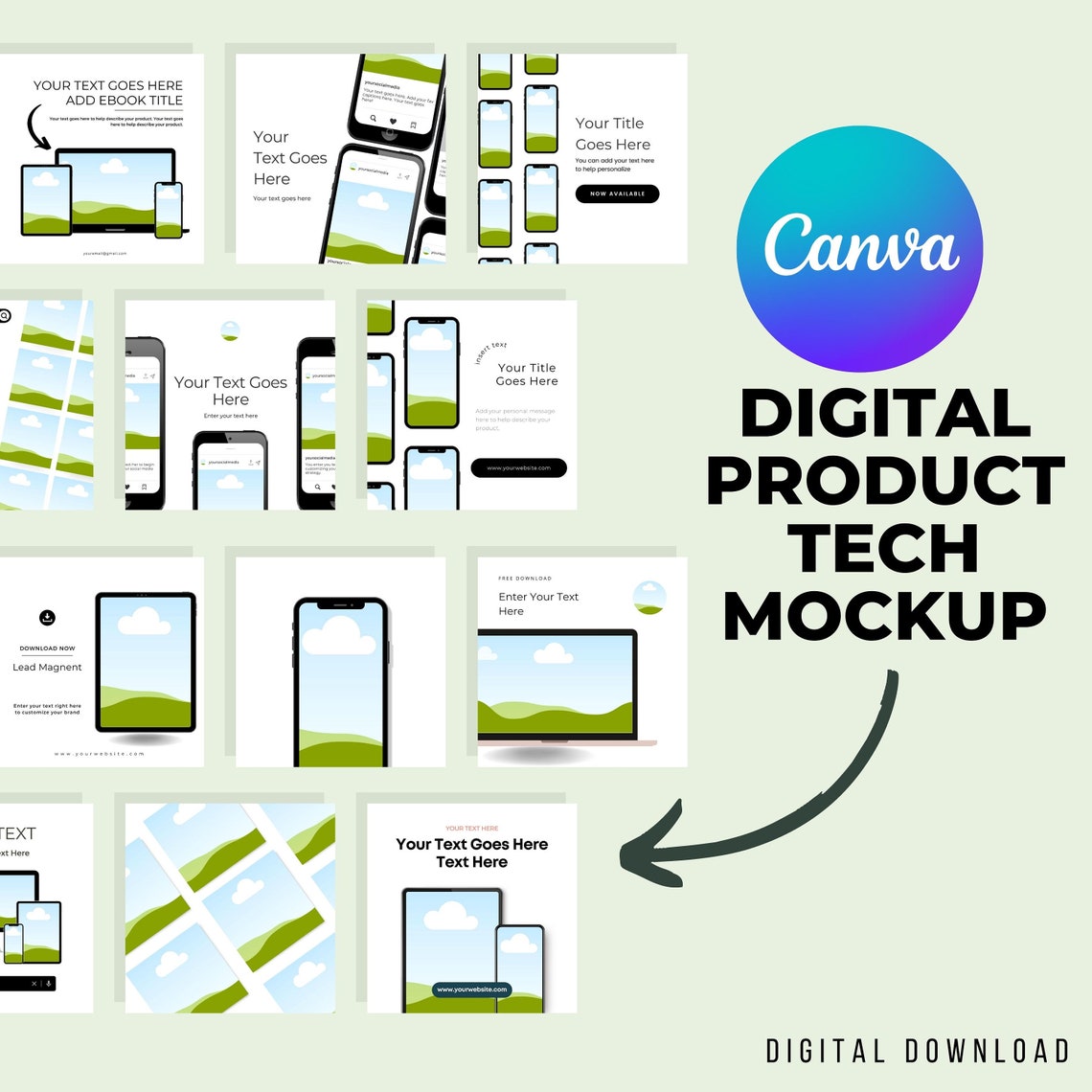 20 Digital Product Mockups | Digital Mockup | Canva Template | iPhone ...