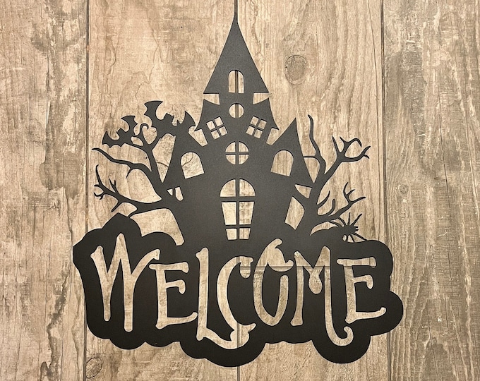 Halloween Sign, Spooky House, Welcome Sign, Metal Decoration, Metal Art ...