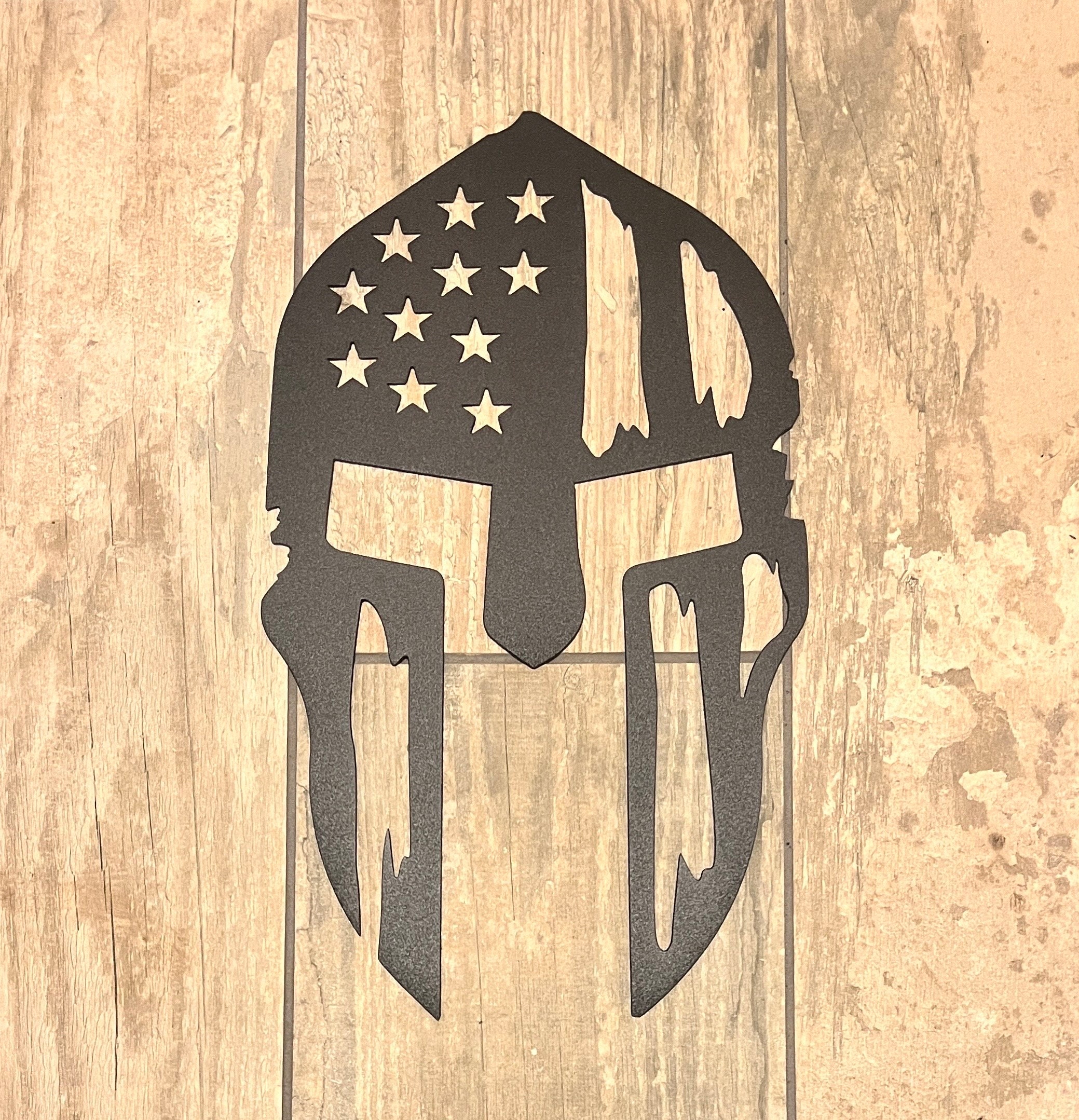 Spartan Helmet American Flag Personalized Metal Sign, Metal Signs ...