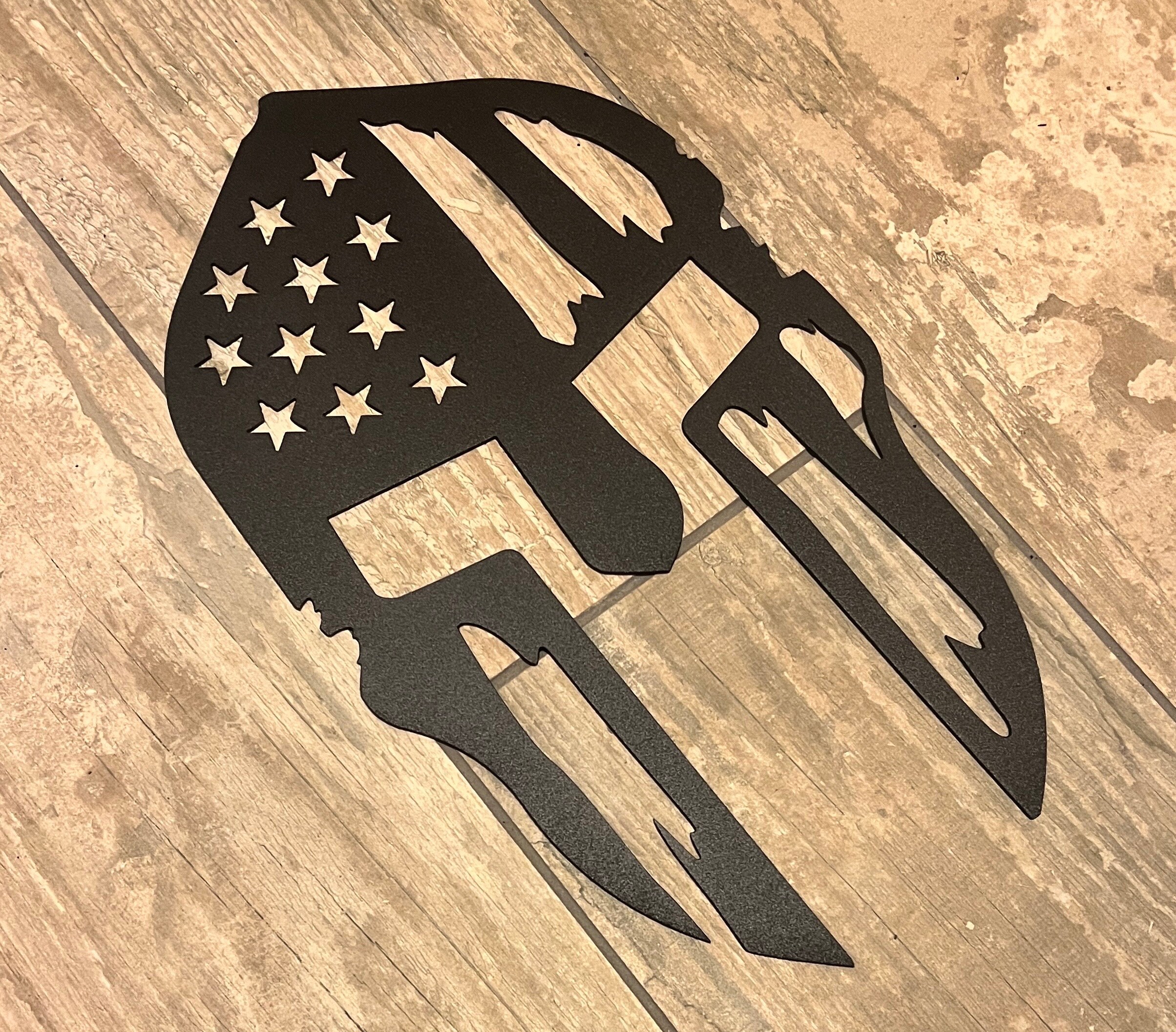 Spartan Helmet American Flag Personalized Metal Sign, Metal Signs ...