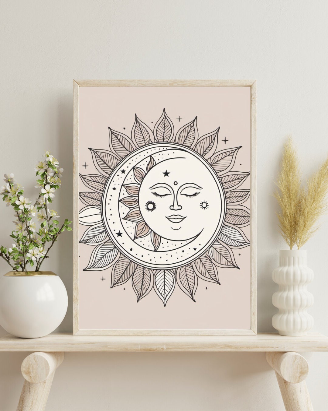 Bohemian Sun and Moon Digital Art Print Printable Wall Art, Printable ...