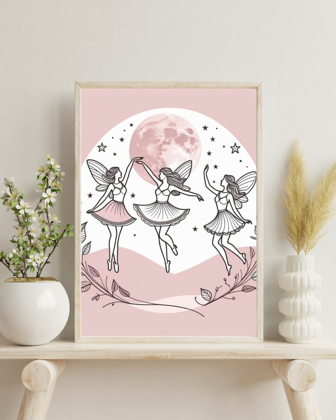 Whimsical Night Sky: Printable Art of Faeries Dancing With a Full Moon ...