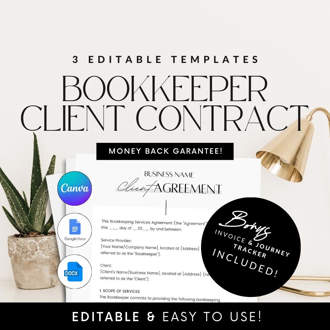 Bookkeeper Client Contract Agreement, Canva Template, Google Doc, DOCX ...