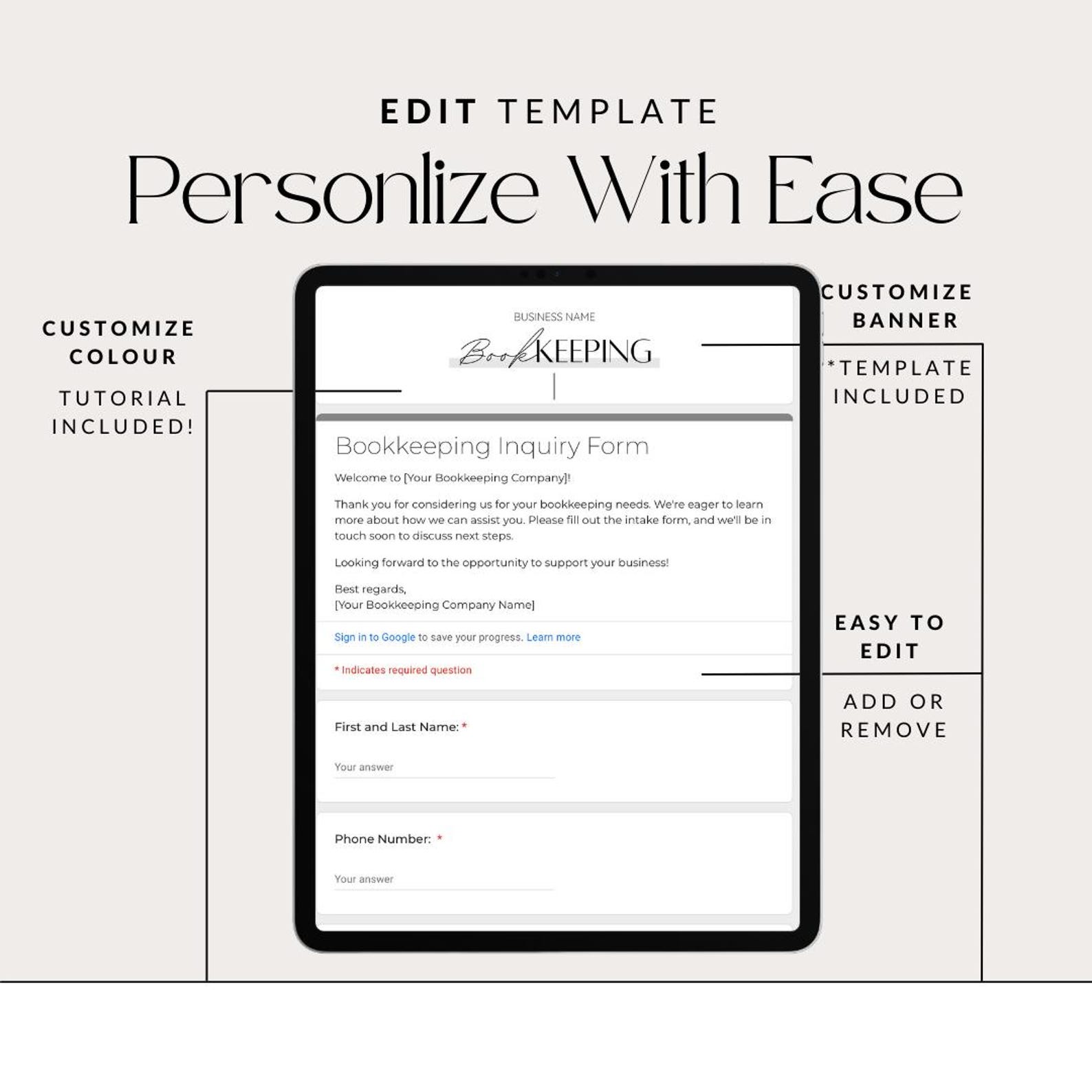 Bookkeeper New Client Intake Form - Editable Google Form Template - Etsy