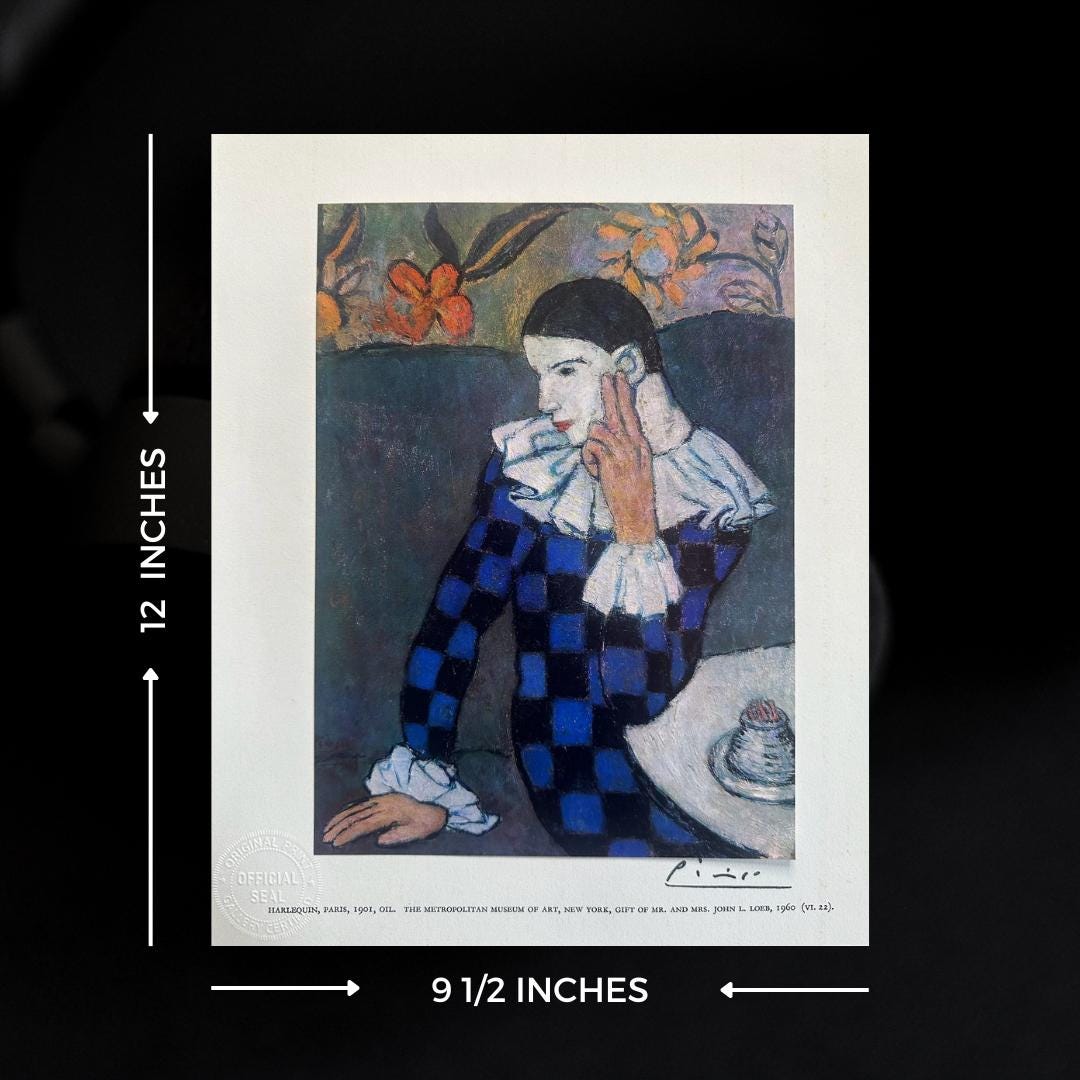 Pablo Picasso Blue Period Print, Harlequin, Paris, 1901 - Limited ...