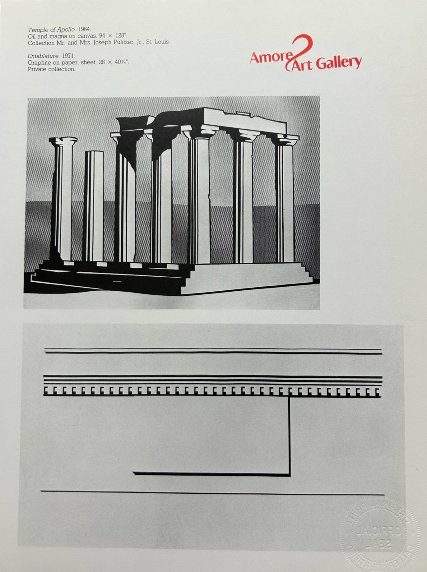 Roy Lichtenstein Print, Templo de Apolo, 1964 Litografía Offset Firmada ...