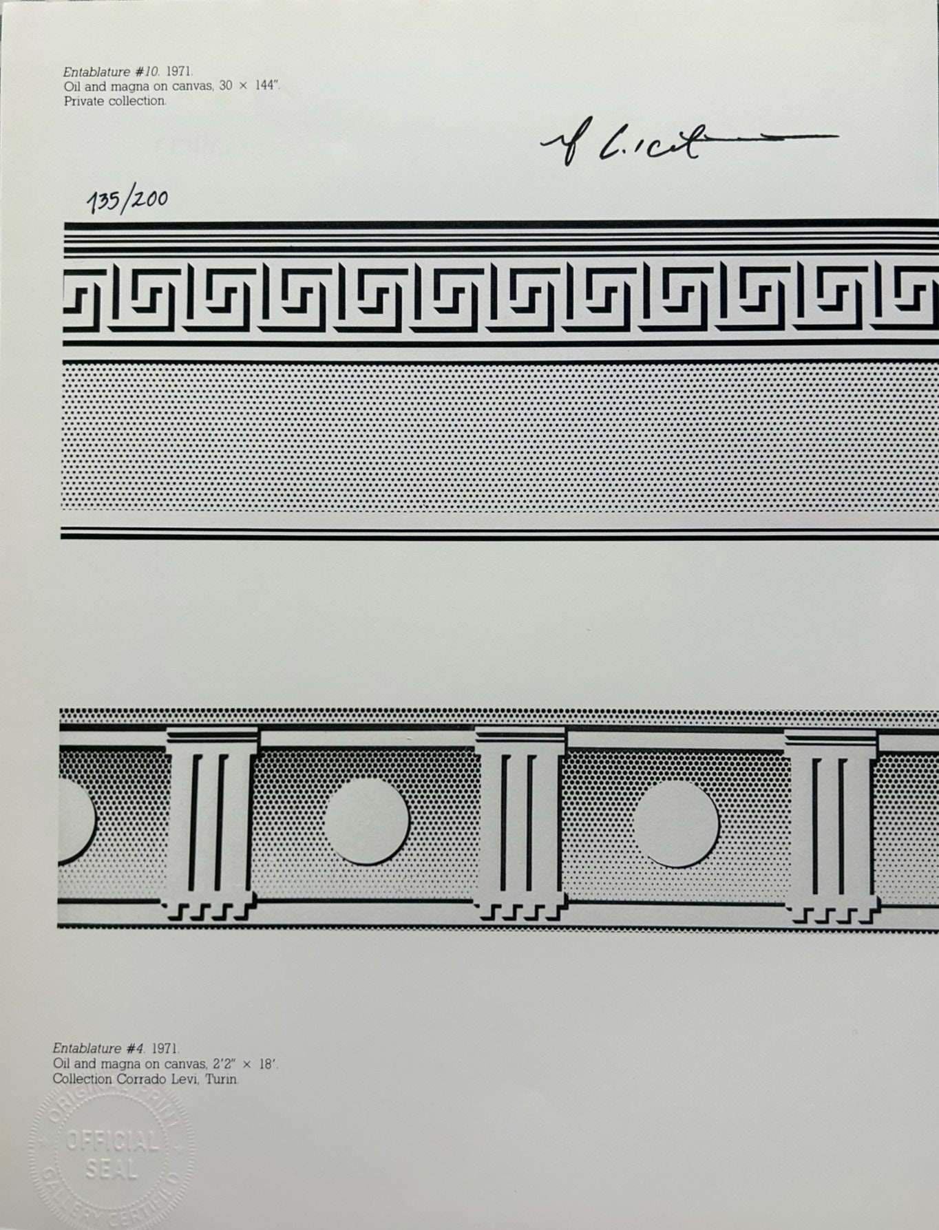 Roy Lichtenstein Print, Templo de Apolo, 1964 Litografía Offset Firmada ...