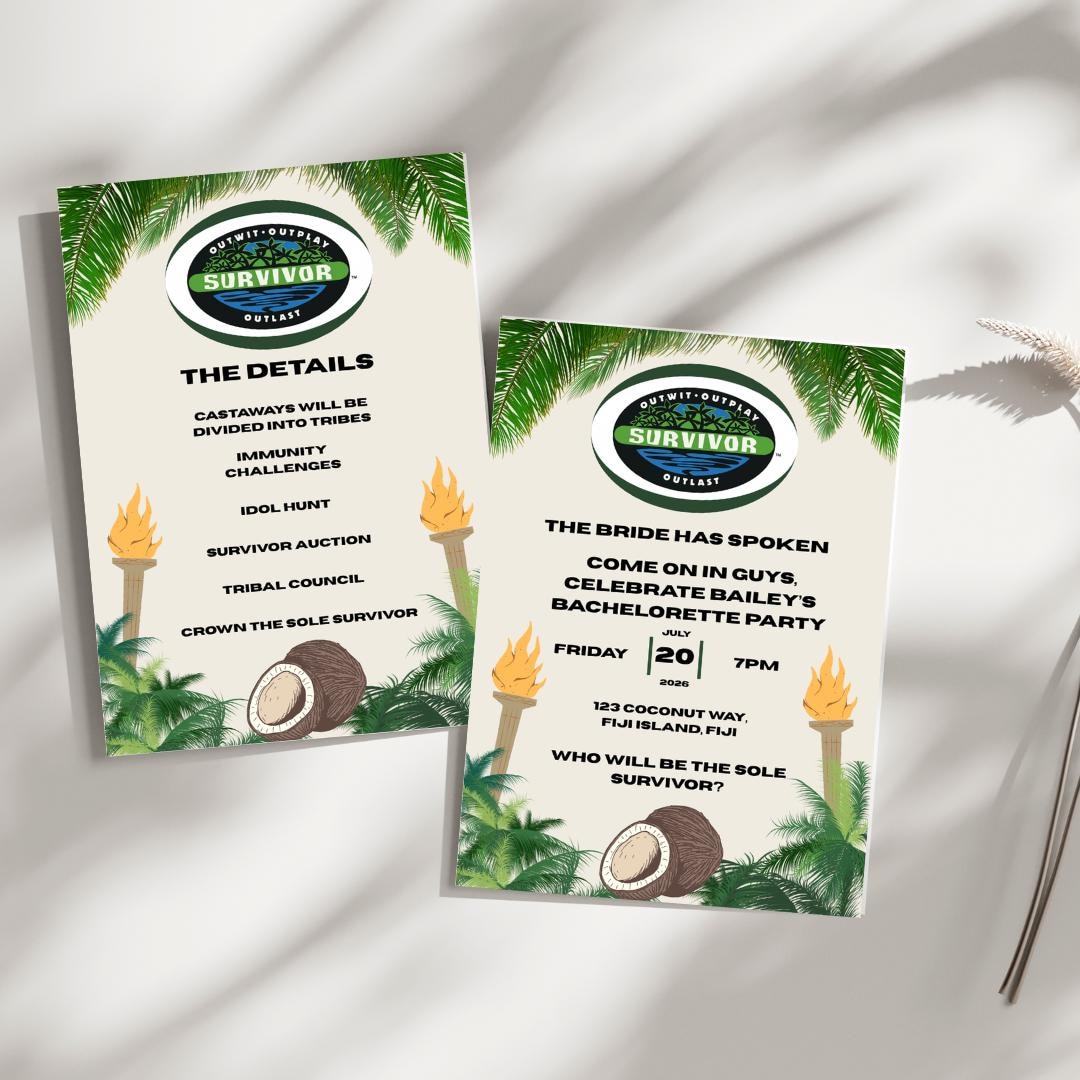 Survivor Themed Bachelorette Invite/details Template, Editable Survivor ...