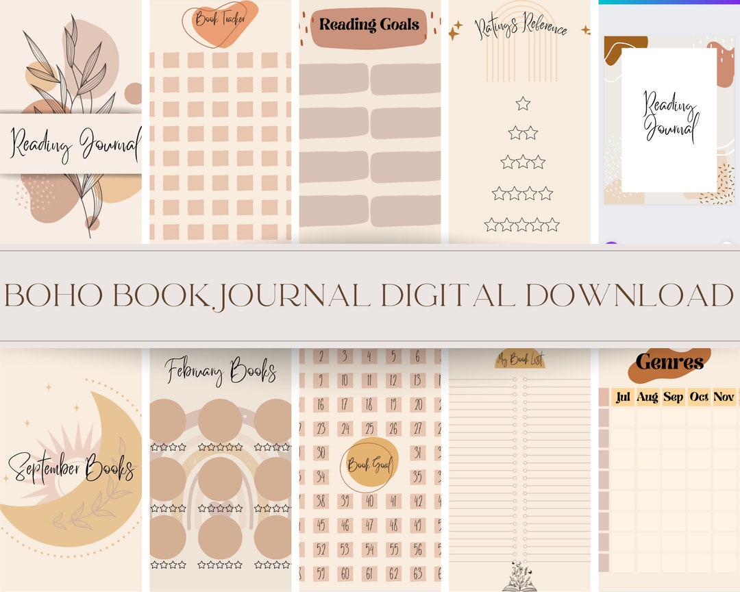 Boho Style Book Journal | 90 Pages | Digital Download | Reading Journal ...