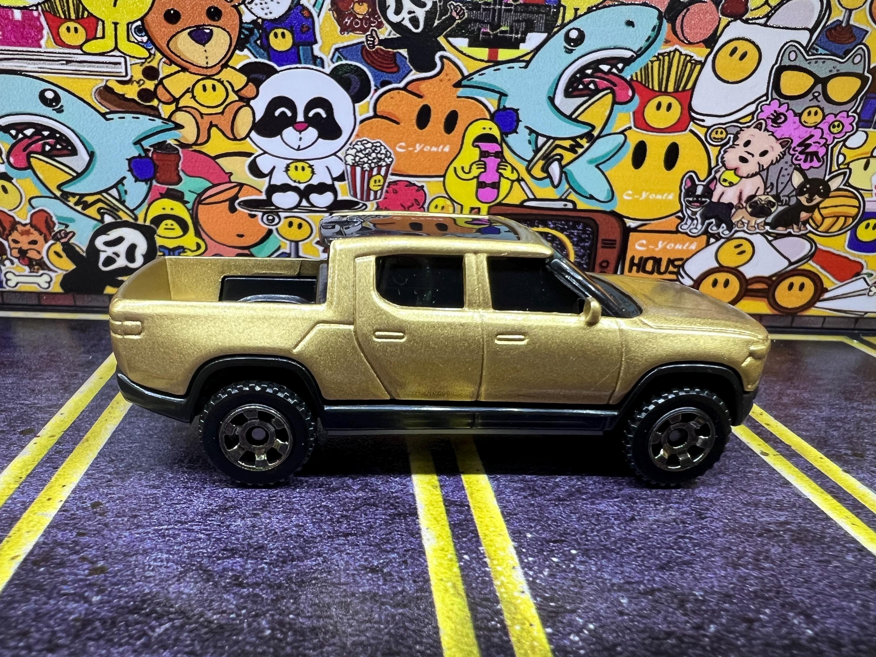 1:64 Scale Custom Painted Matchbox Diecast Truck - Gold Rivian R1T With ...