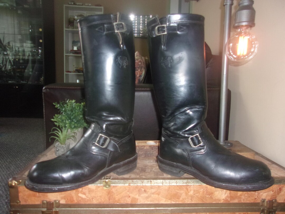 COP WORN Chippewa Motorcycle Boots USA Made Biker Boots Engineer Boots ...