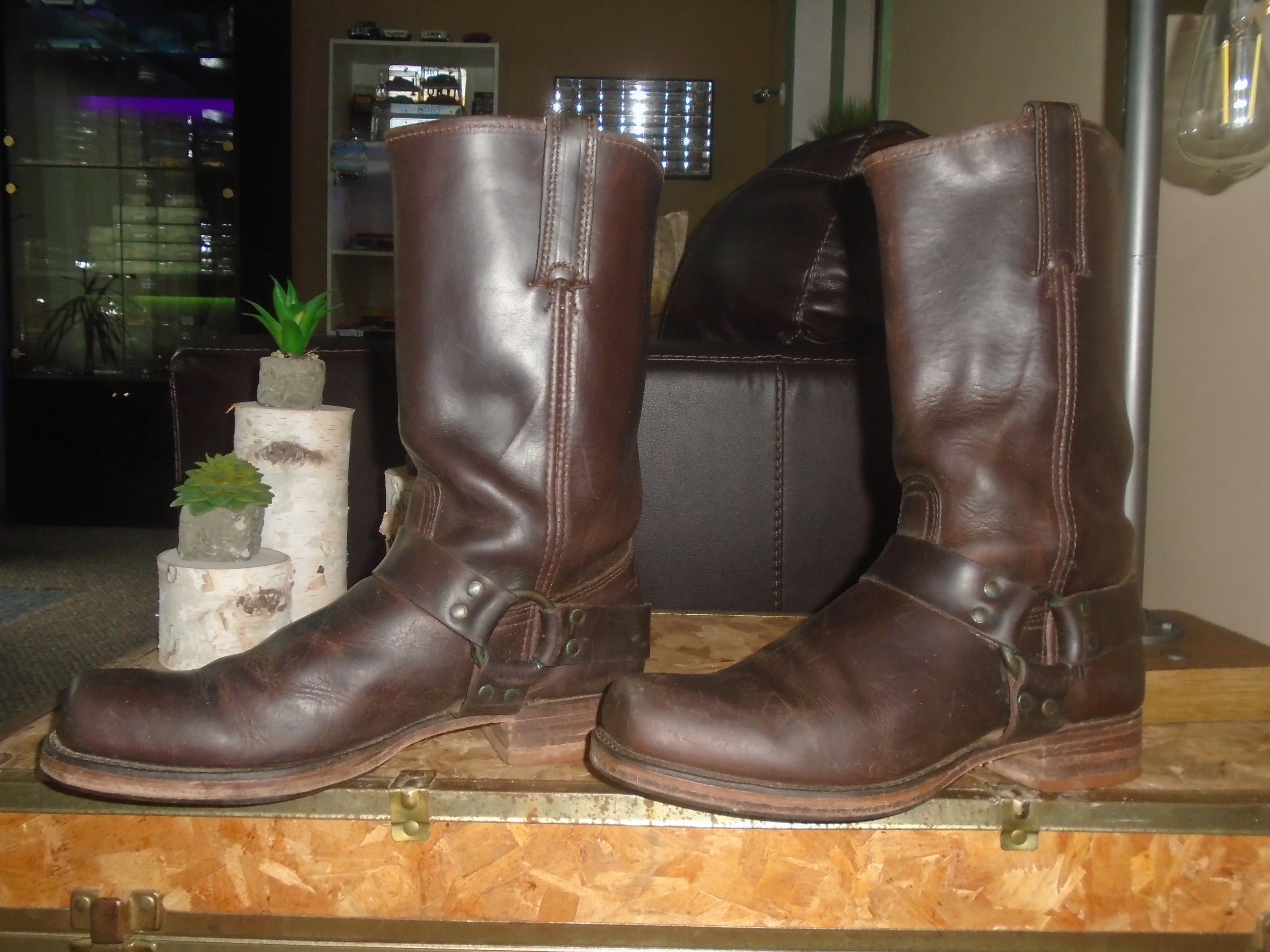 Men's Vintage FRYE HARNESS Boots Motorcycle Boots Biker Boots ANTIQUED ...