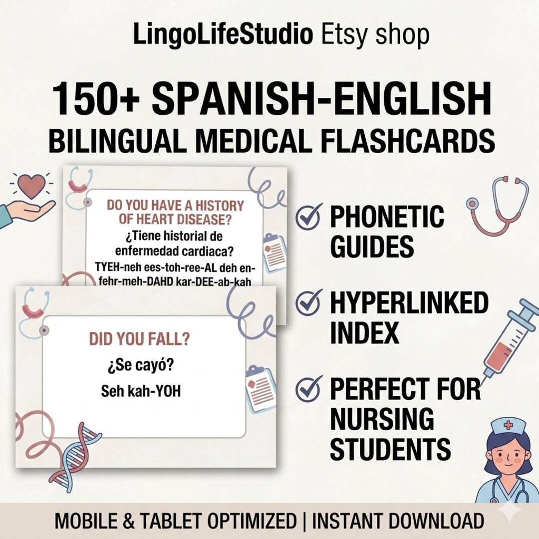 Medical Spanish Flashcards for Nurses | Clinical Vocabulary ...