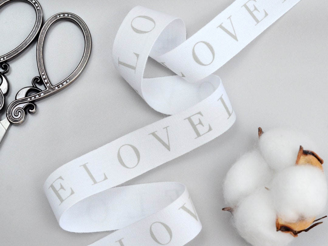 Love Ribbon, 3/4 20 Mm White Color 100% Natural Cotton Ribbon, Love ...