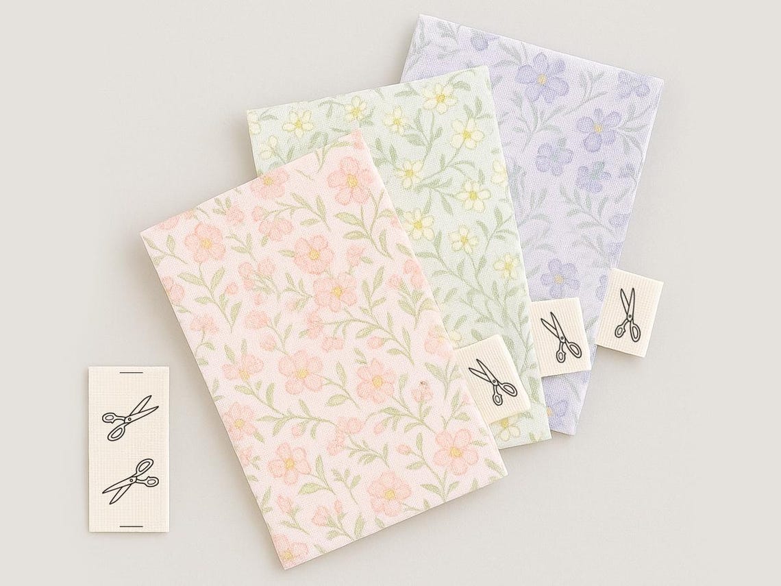 Scissors Sewing Labels – 20 Pcs Folded Natural Cotton Tags for Handmade ...