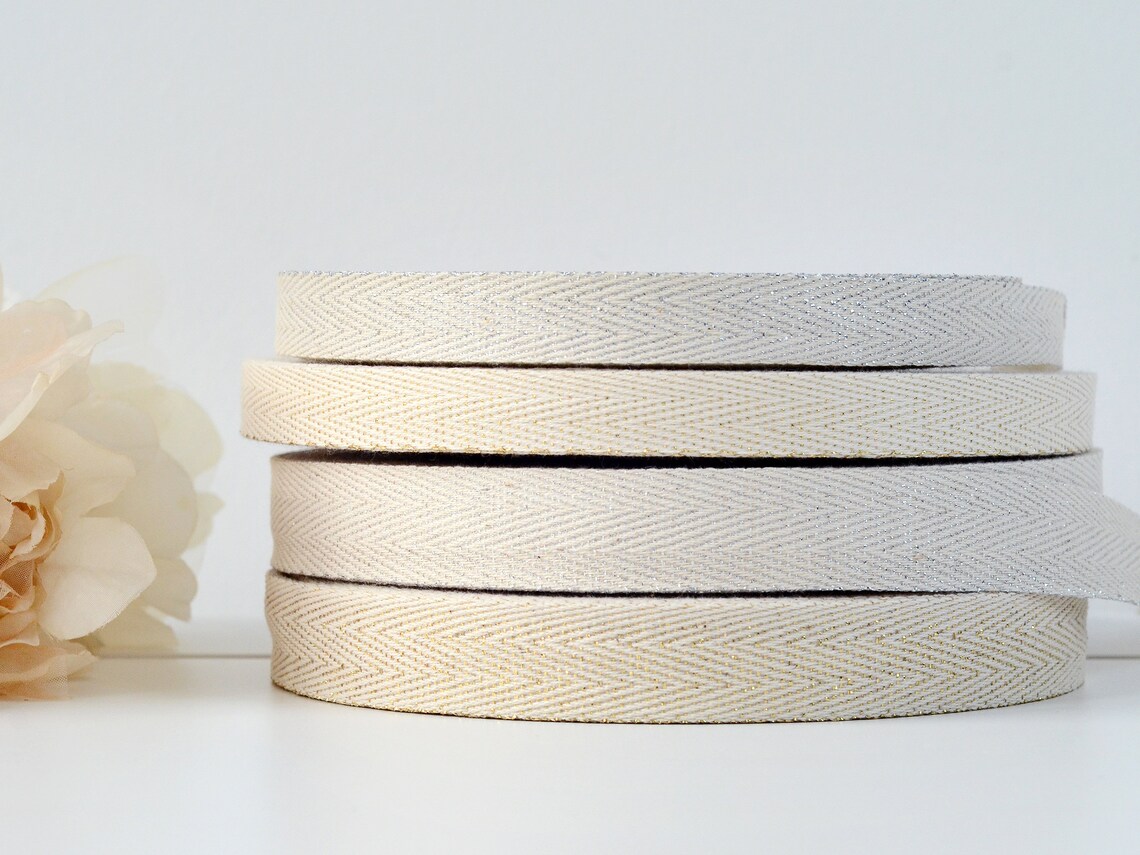 Glitter Cotton Twill Ribbon Silver / Gold Ivory Natural | Etsy